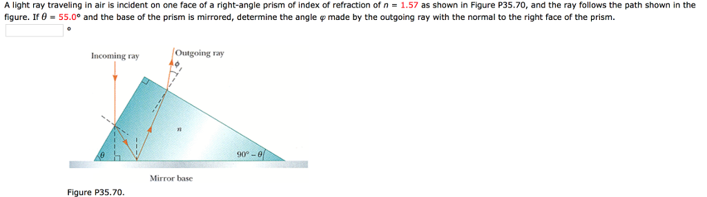 Solved A light ray traveling in air is incident on one face | Chegg.com