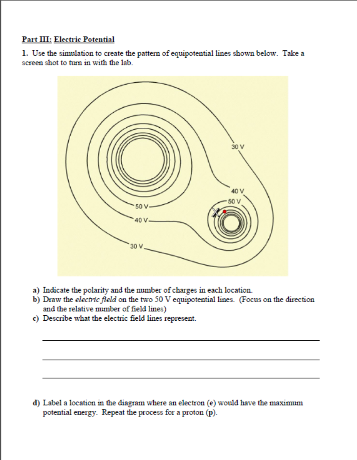 Part III: Electric Potential 1. Use the simmlation to | Chegg.com
