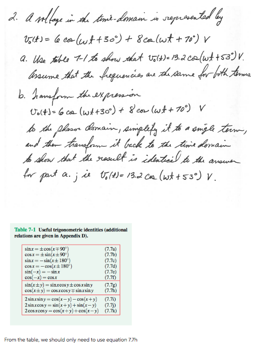 Solved Table 7-1 Useful trigonometric identities (additional | Chegg.com