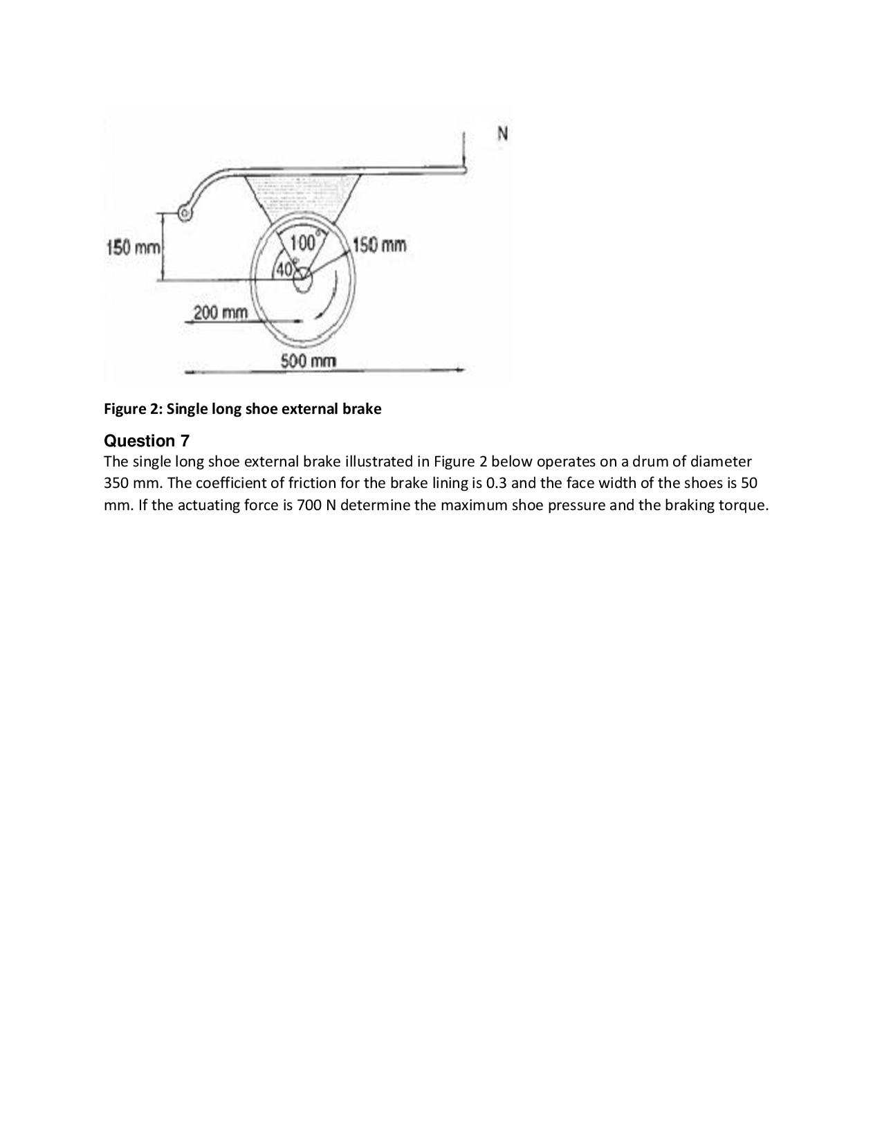 Solved Figure 2: Single long shoe external brake The | Chegg.com