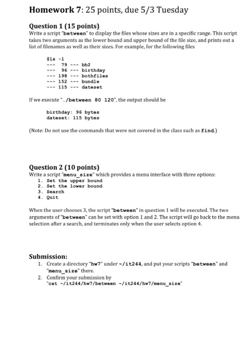 Solved Write A Script Between To Display The Files Whose