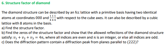Solved 6. Structure factor of diamond The diamond structure | Chegg.com
