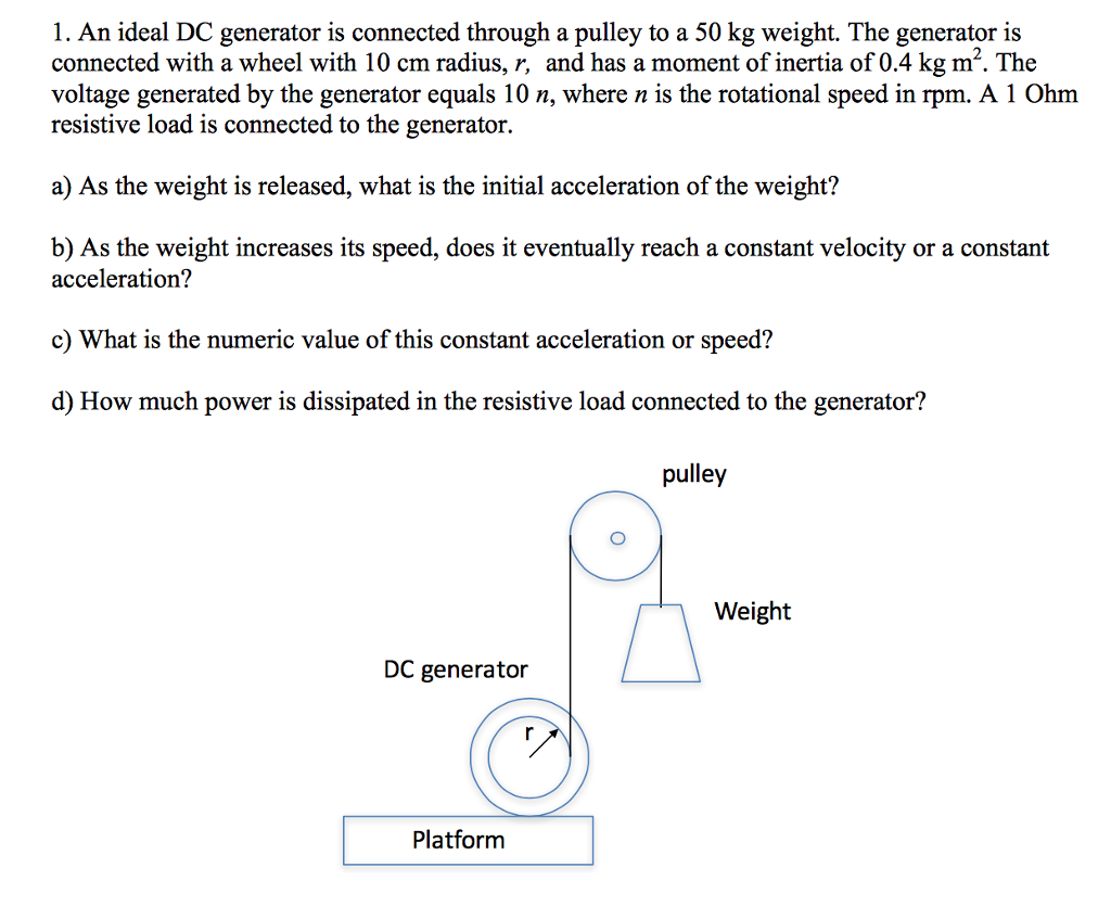 Solved 1. An ideal DC generator is connected through a | Chegg.com