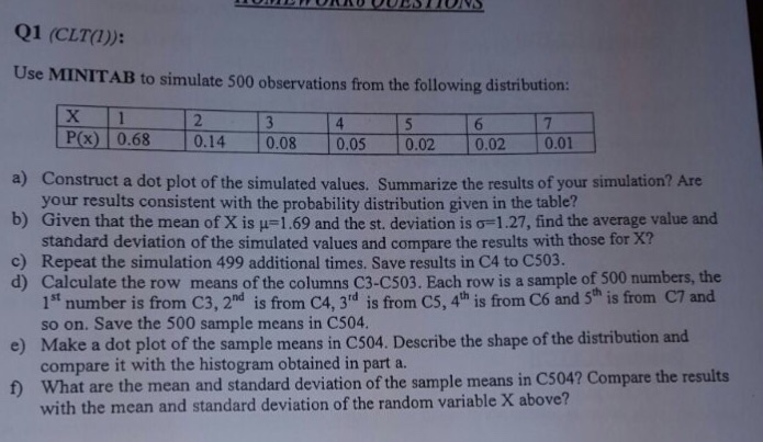Use MINITAB to simulate 500 observations from the | Chegg.com