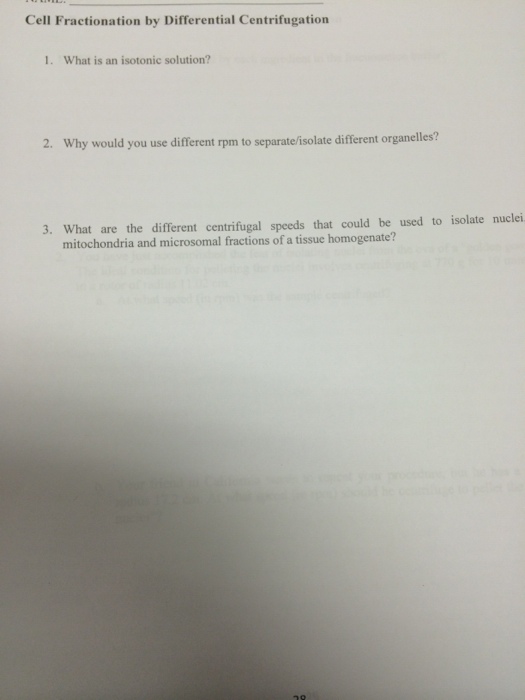 Solved Cell Fractionation By Differential Centrifugation 1