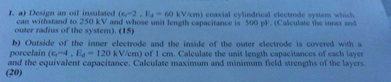 Design an oil insulated (epsilon r = 2, Ed = 60 | Chegg.com