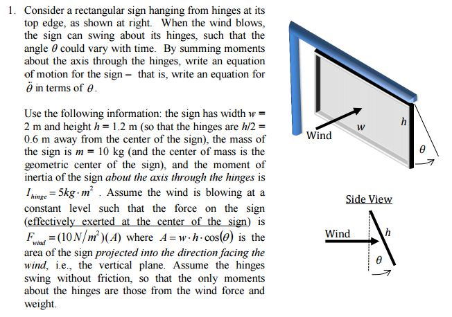 (Solved) - Consider a rectangular sign hanging from hinges at its top edge,... (1 Answer ...
