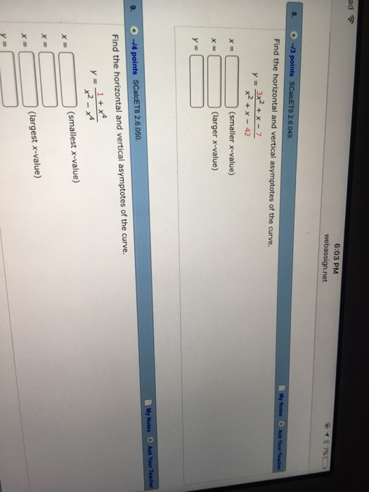 Solved Find the horizontal and vertical asymptotes of the | Chegg.com