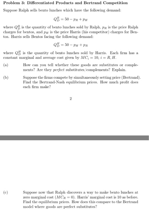 Solved Differentiated Products and Bertrand Competition | Chegg.com