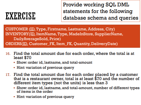 Solved Provide working SQL DML statements for the following | Chegg.com
