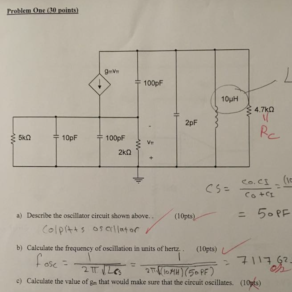 Solved Problem One (30 points) 100pF 10uH 4.7kΩ 2pF 수 10pF | Chegg.com