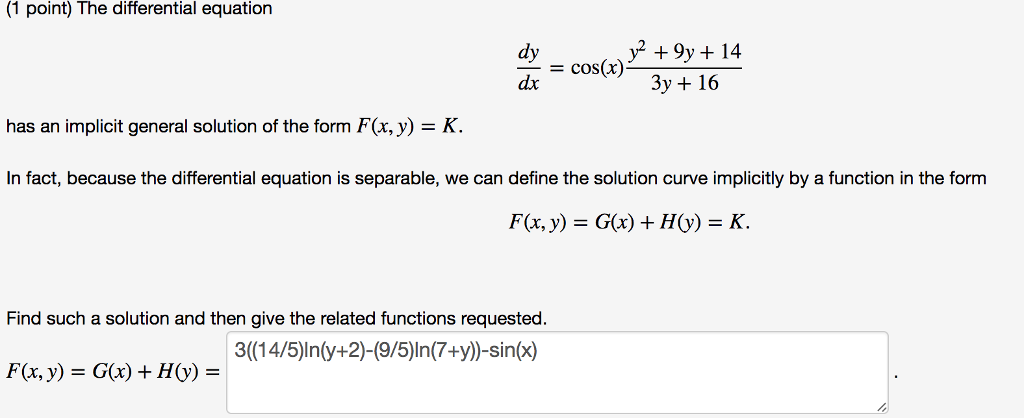 Solved The differential equation dy/dx = cos(x) y^2 + 9y + | Chegg.com
