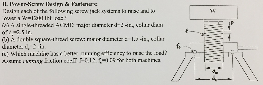 Solved Power-Screw Design & Fasteners: Design each of the | Chegg.com