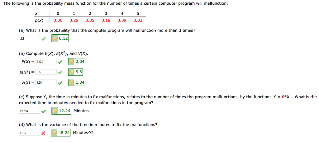 Solved The following is the probability mass function for | Chegg.com