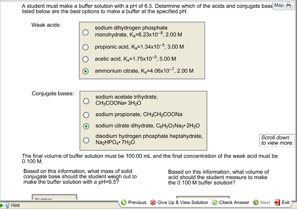 Solved A student must make a buffer solution with a pH of | Chegg.com