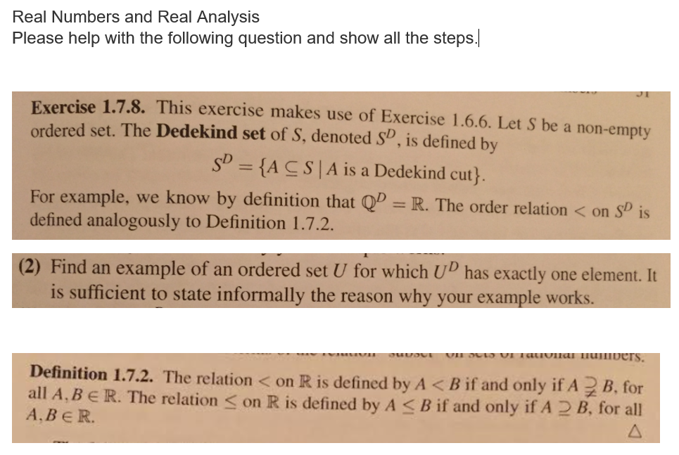 Solved Real Numbers and Real Analysis Please help with the | Chegg.com