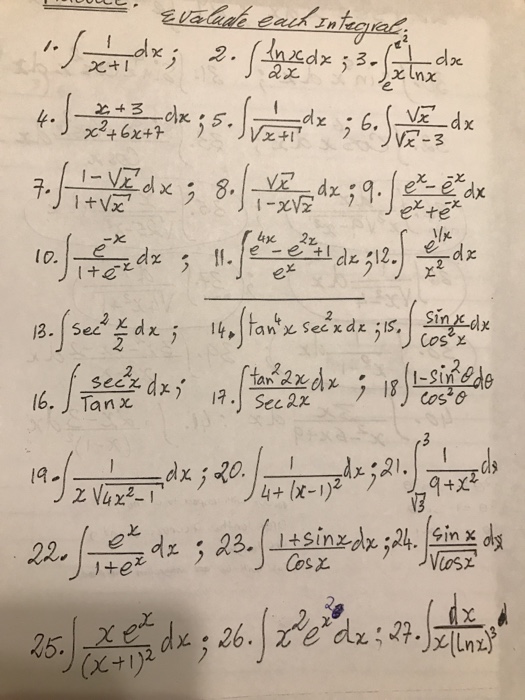 Solved Evaluate each in integral 1/x +1 dx; integral In | Chegg.com