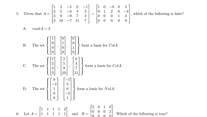 Solved T1 2 5 0 -11 1 0 9 0 5 5. Given that A 2 5 -8 4 0 1 2 | Chegg.com