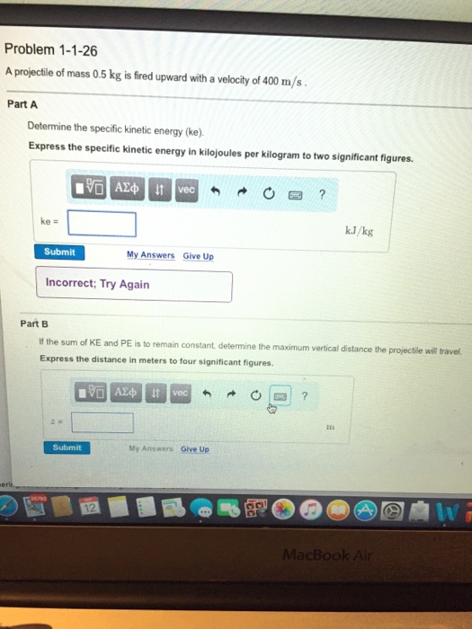 Solved A projectile of mass 0 5 kg is fired upward with a | Chegg.com