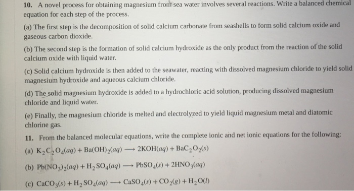Solved A novel process for obtaining magnesium from sea | Chegg.com
