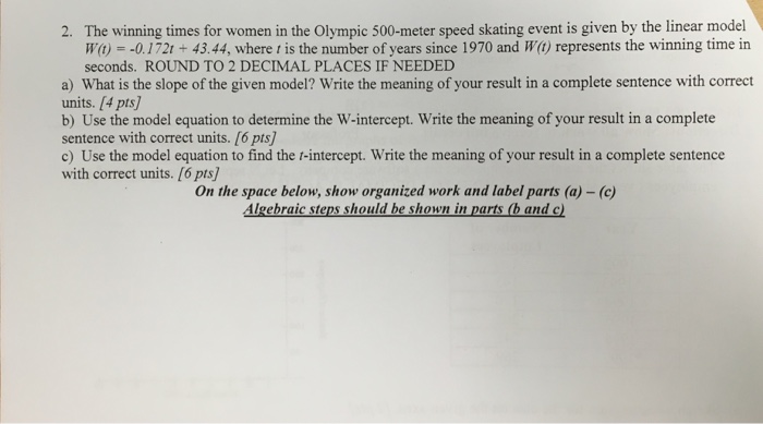 Solved The winning times for women in the Olympic 500-meter | Chegg.com