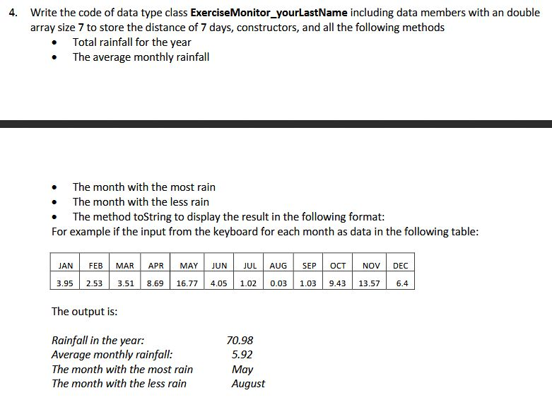 Solved 4. Write the code of data type class ExerciseMonitor | Chegg.com