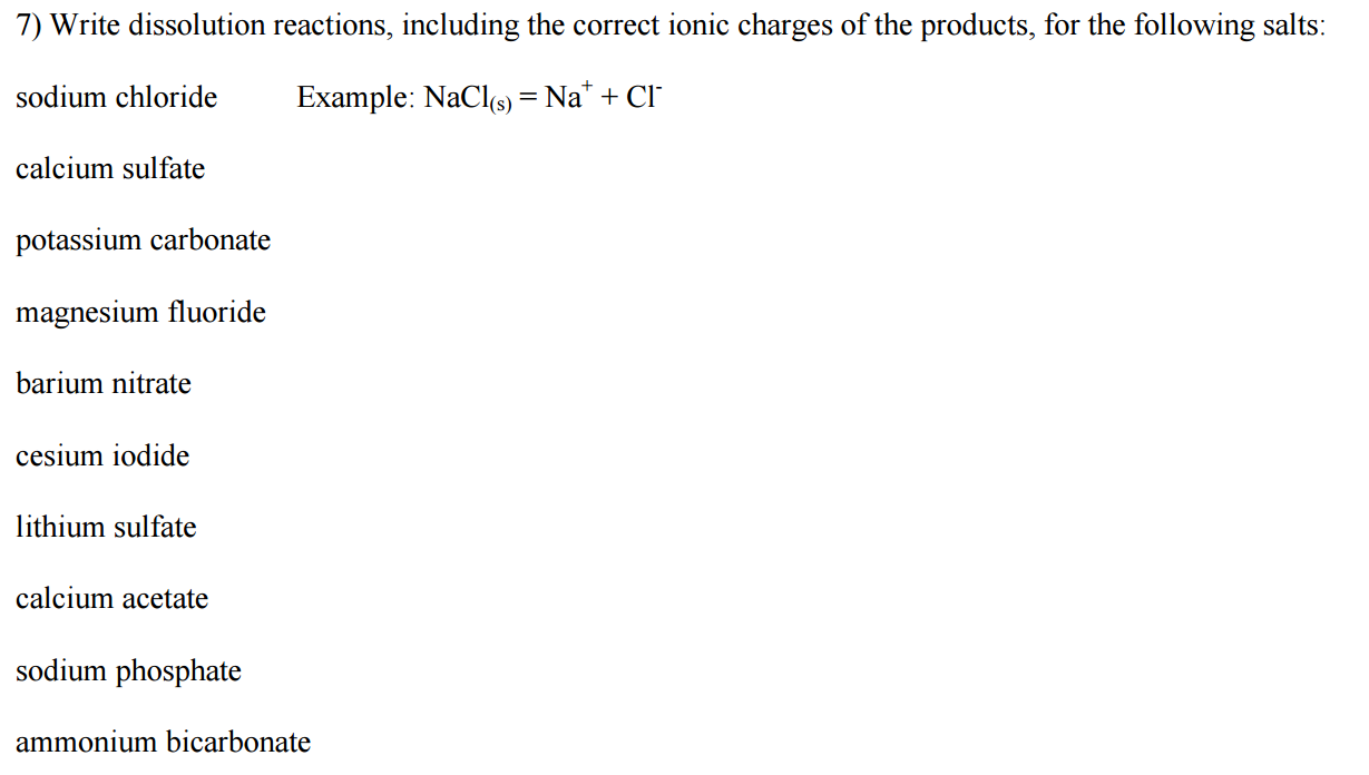 Solved 7) Write dissolution reactions, including the correct | Chegg.com