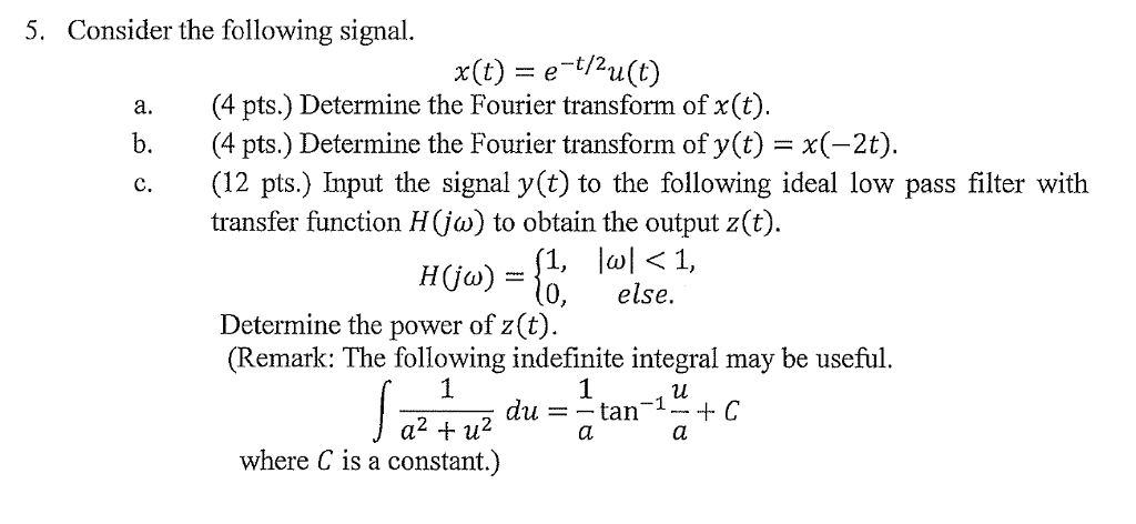 5, Consider the following signal. x(t)et/2u(t) a. (4 | Chegg.com