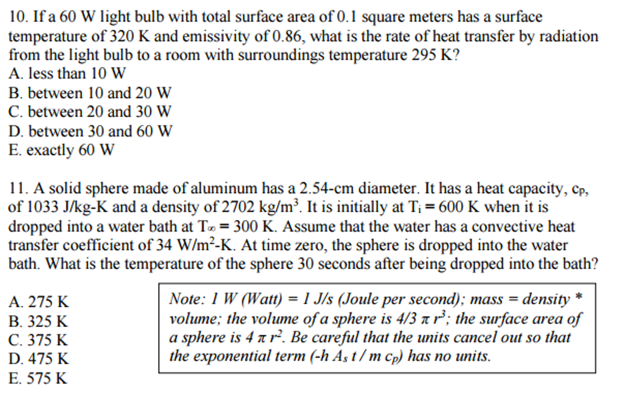 If a 60 W light bulb with total surface area of 0.1 | Chegg.com