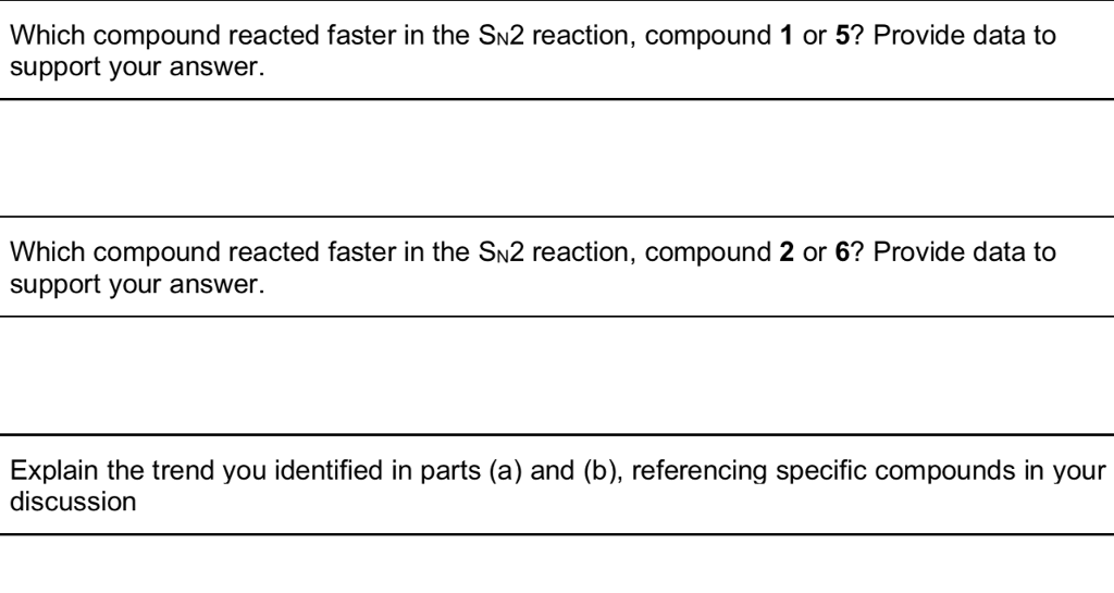 Solved Which compound reacted faster in the SN2 reaction, | Chegg.com