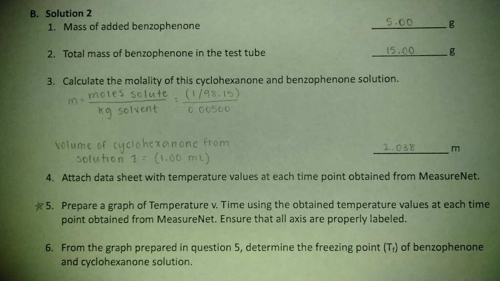 Solved B. Solution 2 5.00 1. Mass of added benzophenone 2. | Chegg.com