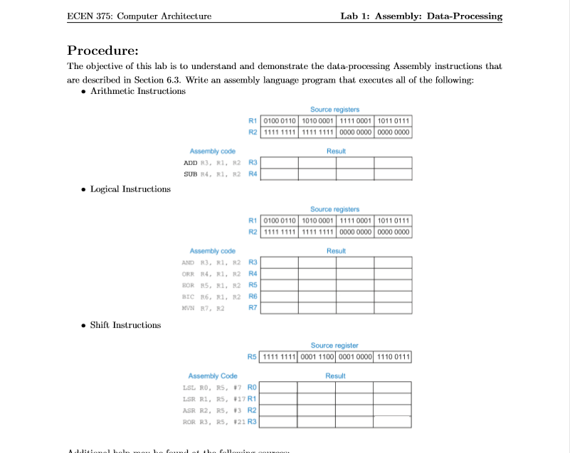 Solved ECEN 375: Computer Architecture Lab 1: Assembly: | Chegg.com