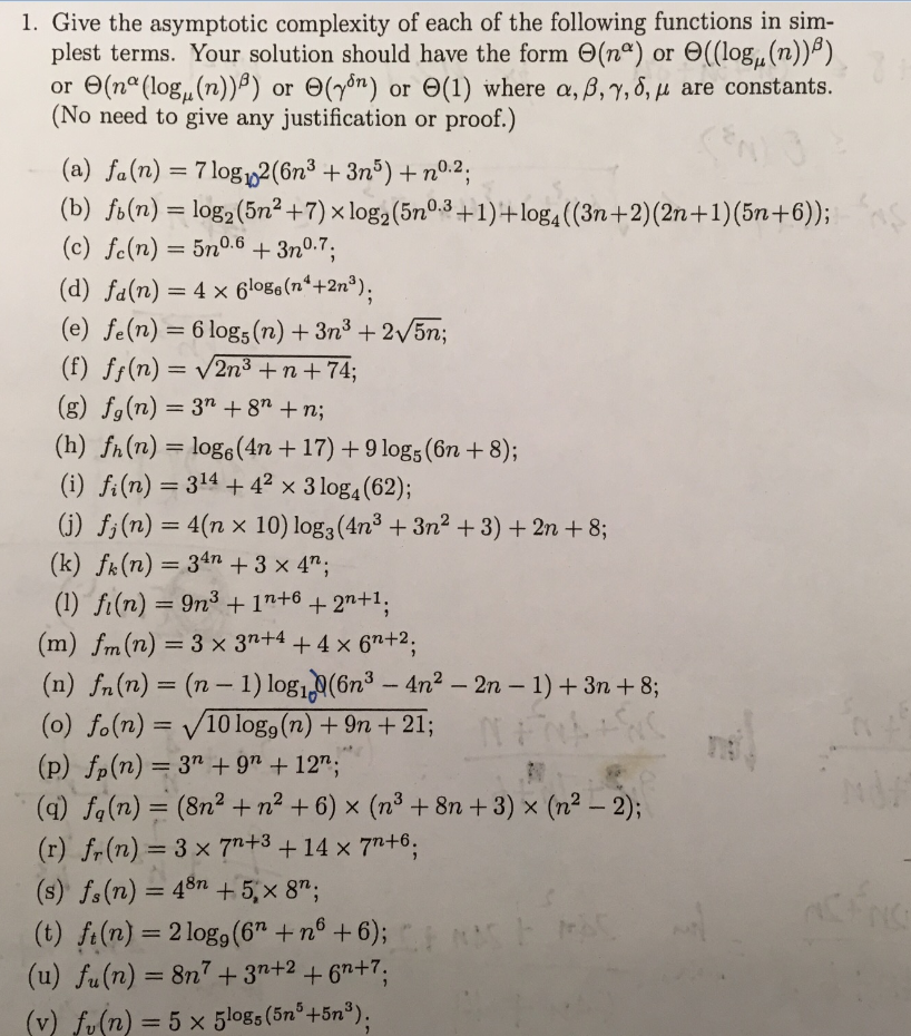 Solved Give the asymptotic complexity of each of the | Chegg.com
