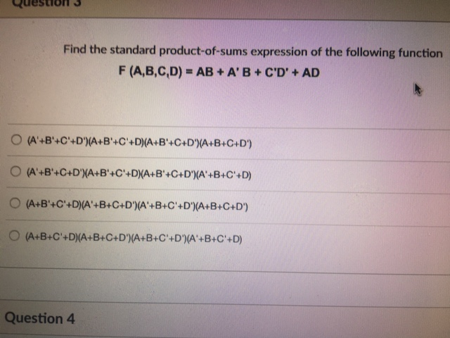 Solved Find the standard product-of-sums expression of the | Chegg.com