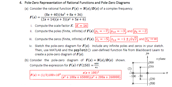 Solved Pole-Zero Representation of Rational Functions and | Chegg.com