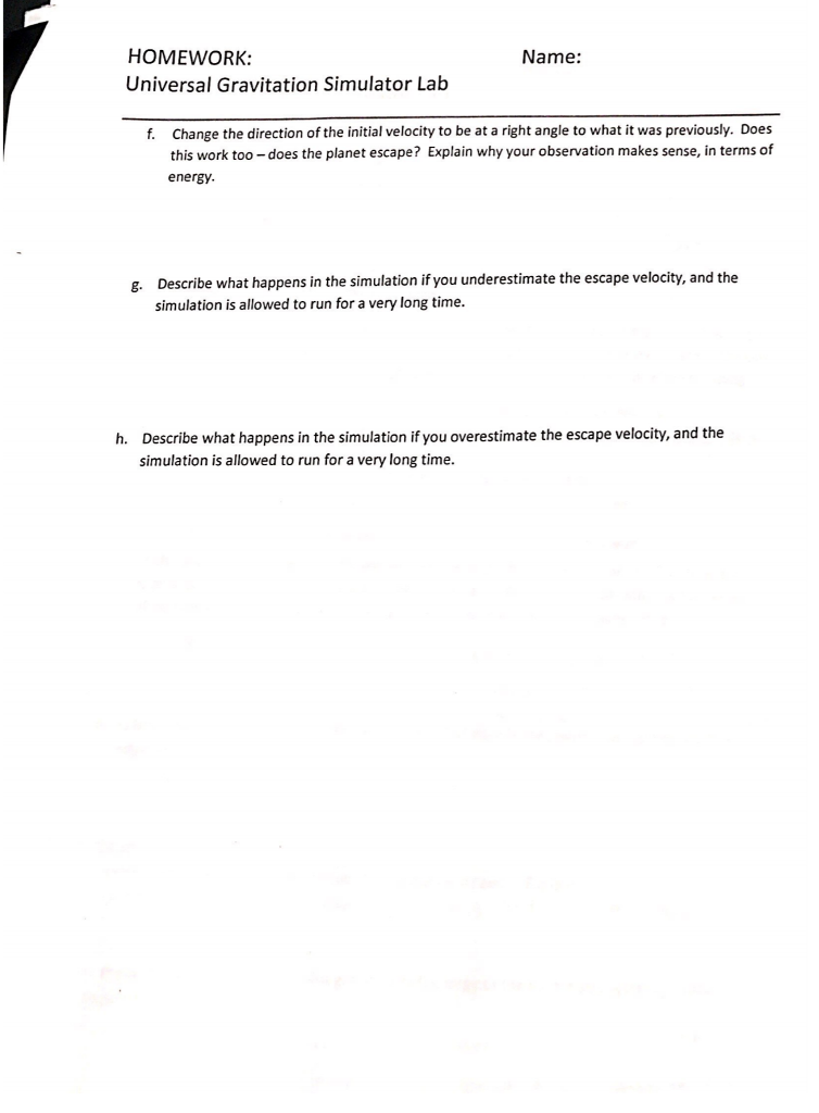 HOMEWORK: Universal Gravitation Simulator Lab Name: | Chegg.com