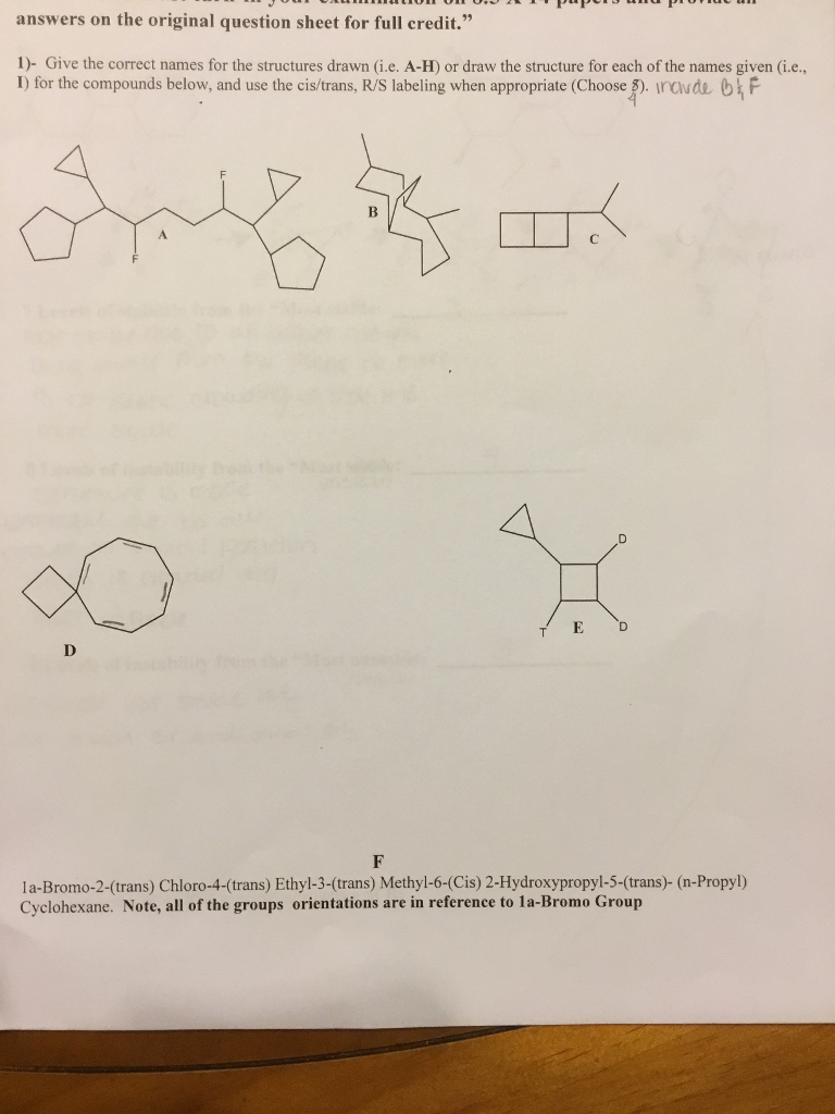 Solved Give the correct names for the structures drawn (i.e. | Chegg.com