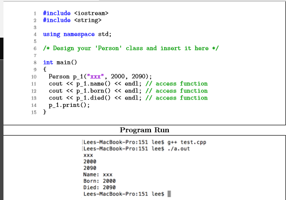 Solved Implement A Person Class Each Object Of Will Class 