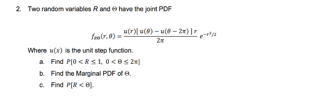 Two random variables R and Theta have the joint PDF | Chegg.com