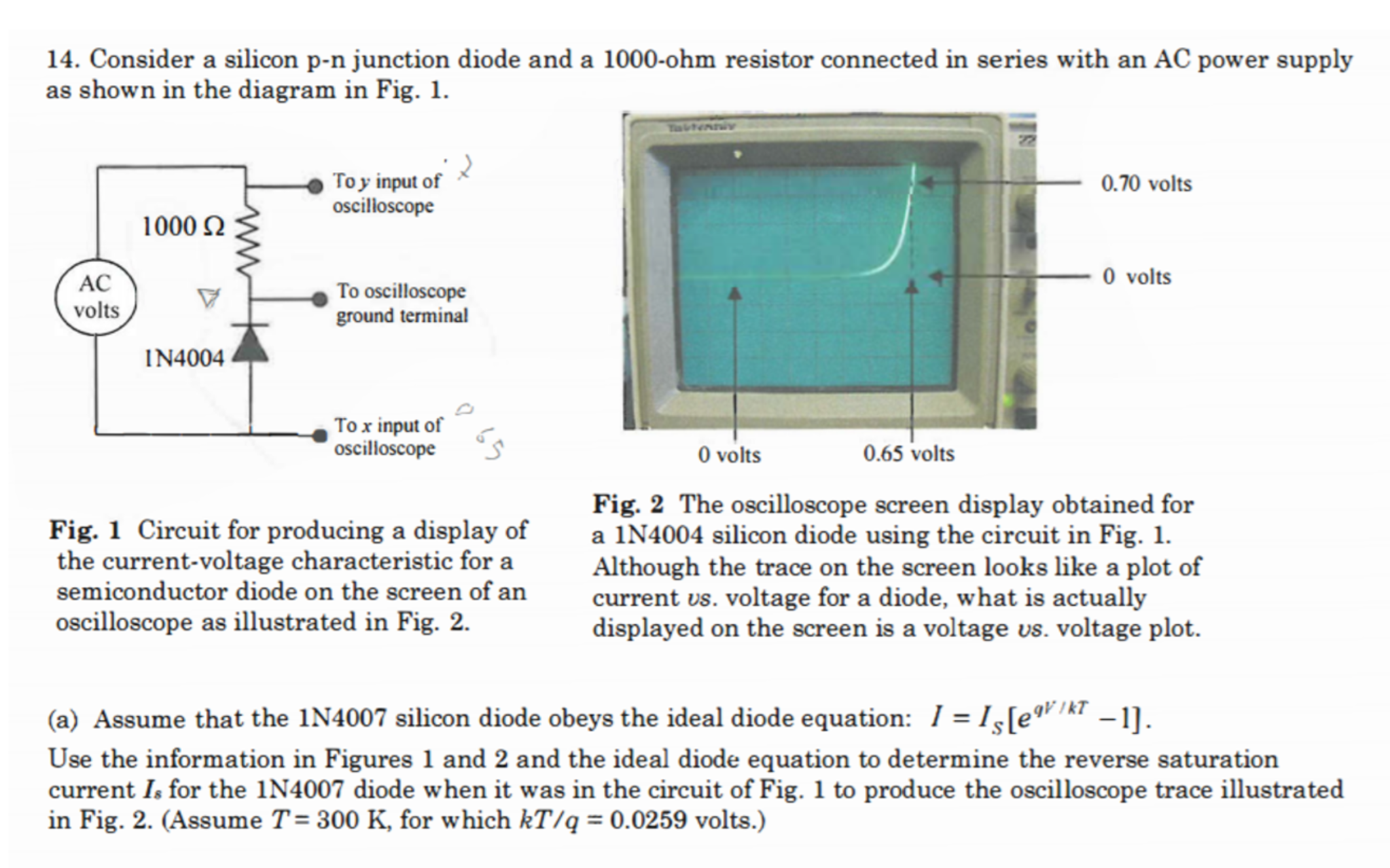 Solved Consider a silicon p-n junction diode and a 1000-ohm | Chegg.com
