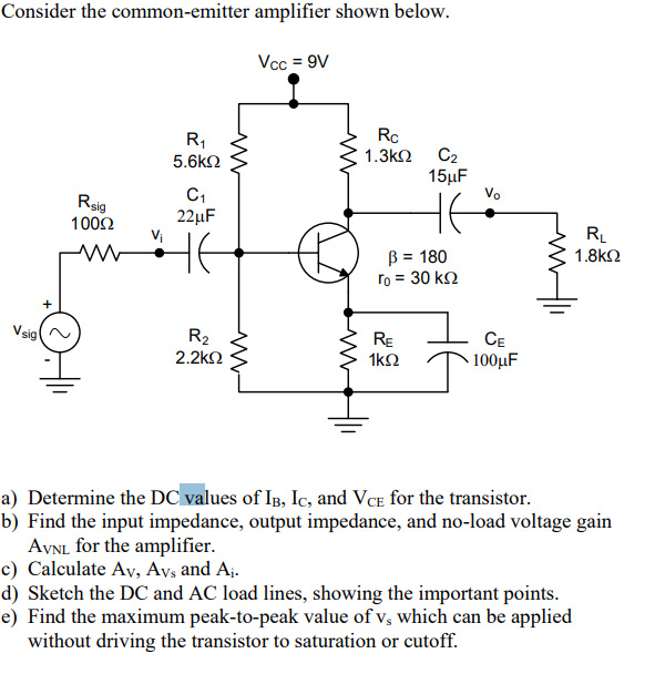 Solved Consider the common-emitter amplifier shown below Vcc | Chegg.com