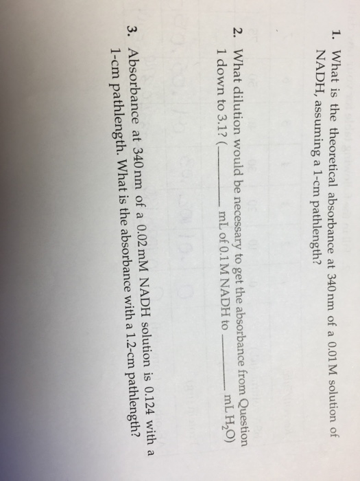 Solved What is the theoretical absorbance at 340 nm of a | Chegg.com