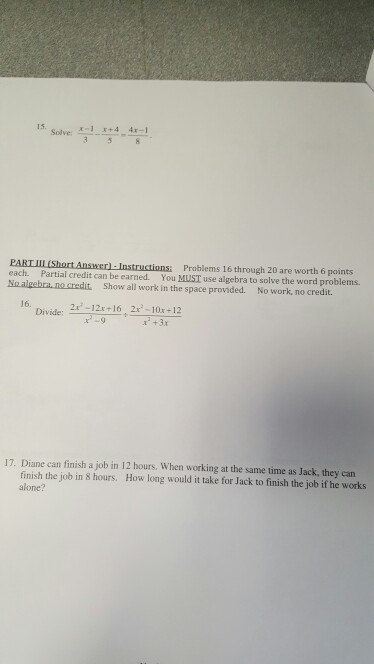 Solved 15. Solve: x-1 r+4-4 r-1 Problems 16 through 20 are | Chegg.com