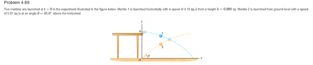 Solved Problem 4.69 Two marbles are launched att –0 in the | Chegg.com