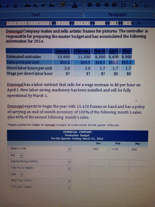 Solved Donnegal Company makes and sells artistic frames for | Chegg.com