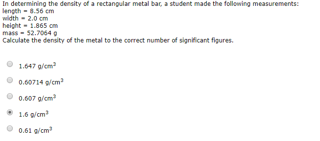 Solved In determining the density of a rectangular metal | Chegg.com