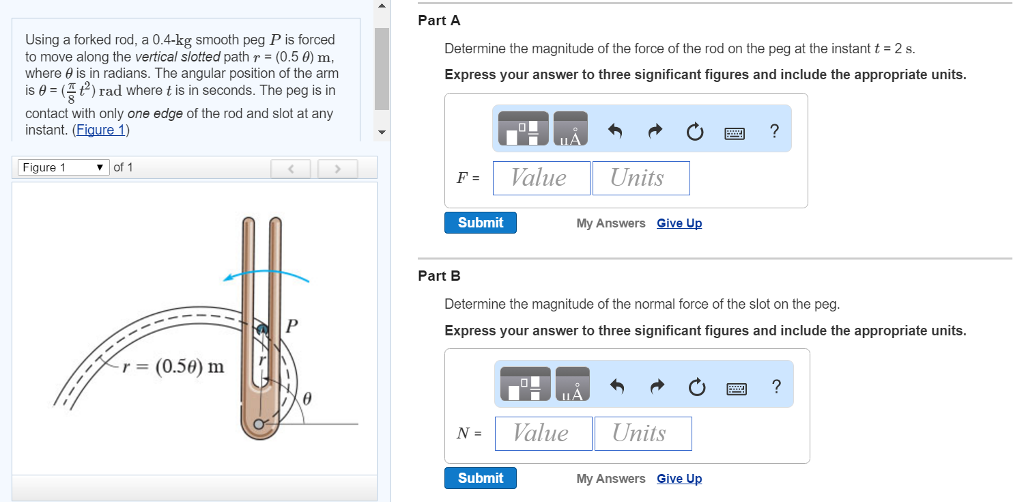 Solved Using a forked rod, a 0.4-kg smooth peg P is forced | Chegg.com