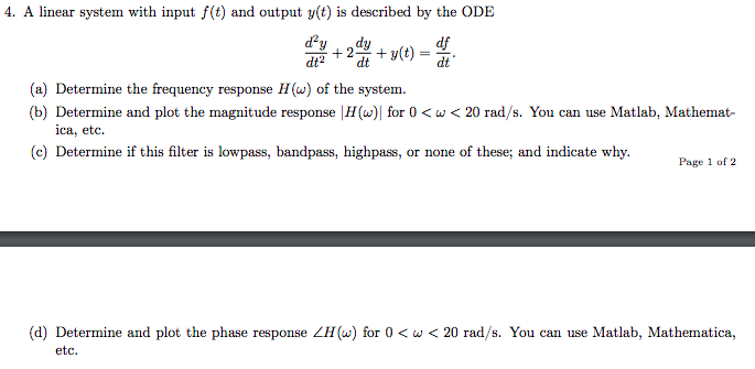 Solved 4 A Linear System With Input Ft And Output Yt Is 7581