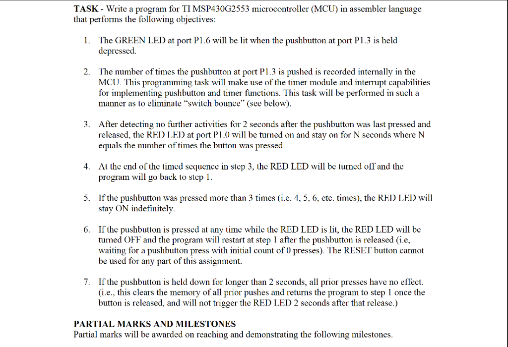 Write a program for TI MSP430G2553 microcontroller | Chegg.com