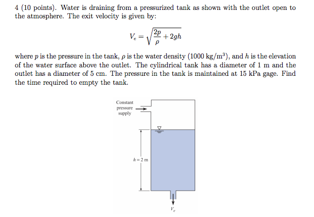 Solved Water is draining from a pressurized tank as shown | Chegg.com